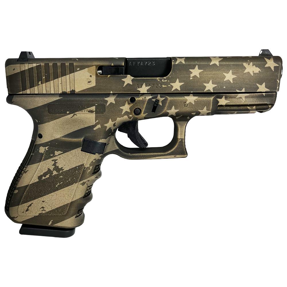 Glock 19 Gen 3 Custom in.USA Flag in Distressed Burnt Bronzein. Handgun ...